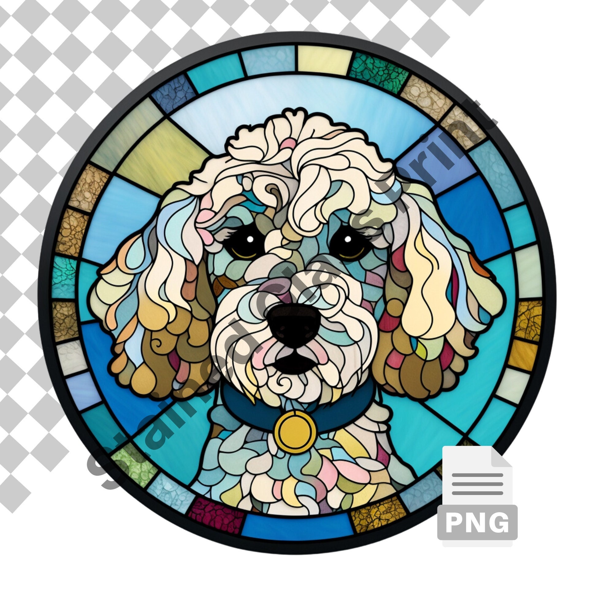 Poodle Puppy Dog Stained Glass Sublimation Print Design Round PNG Clip ...