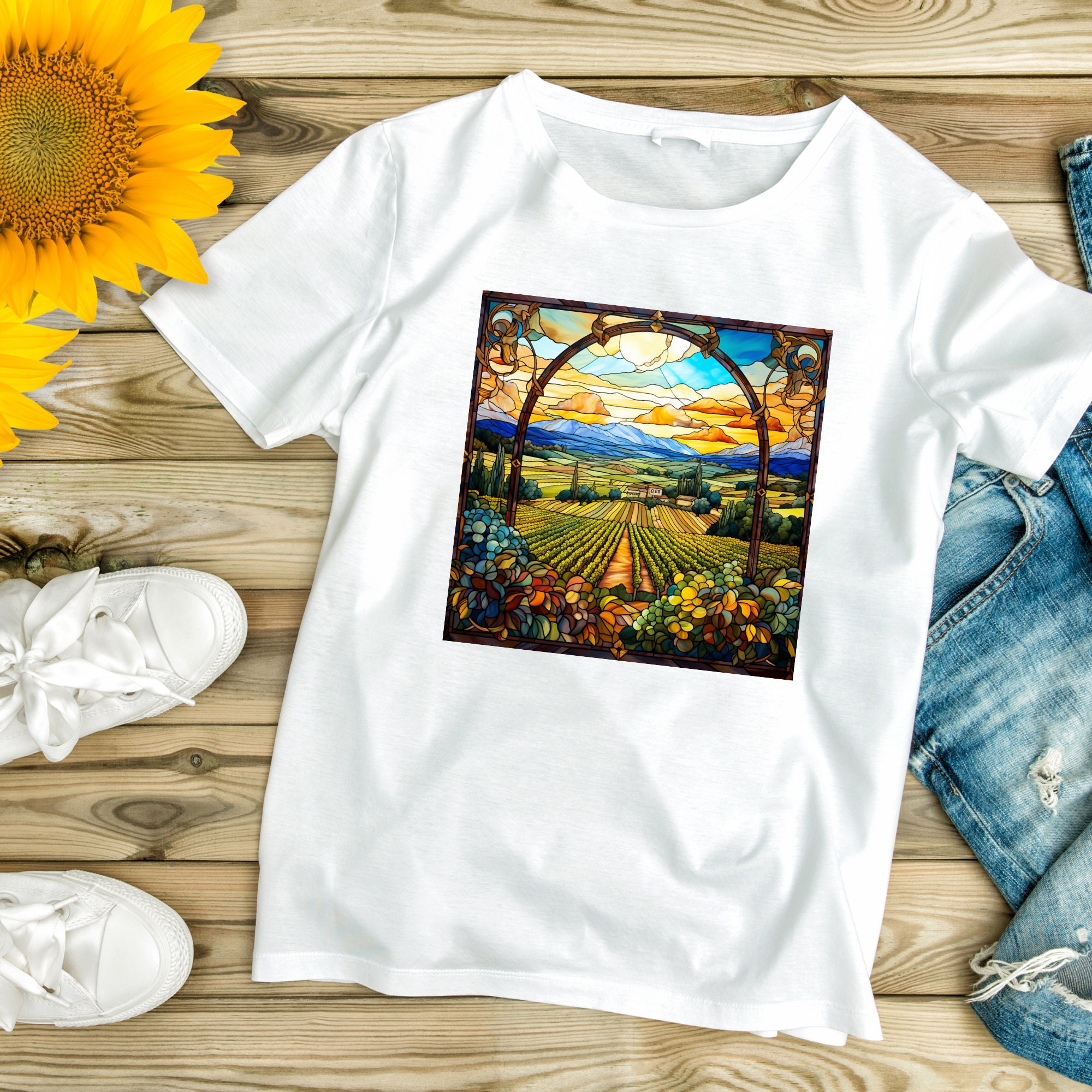 Vineyard Stained Glass Design, Winery Landscape, Grapes, Wine Tasting ...