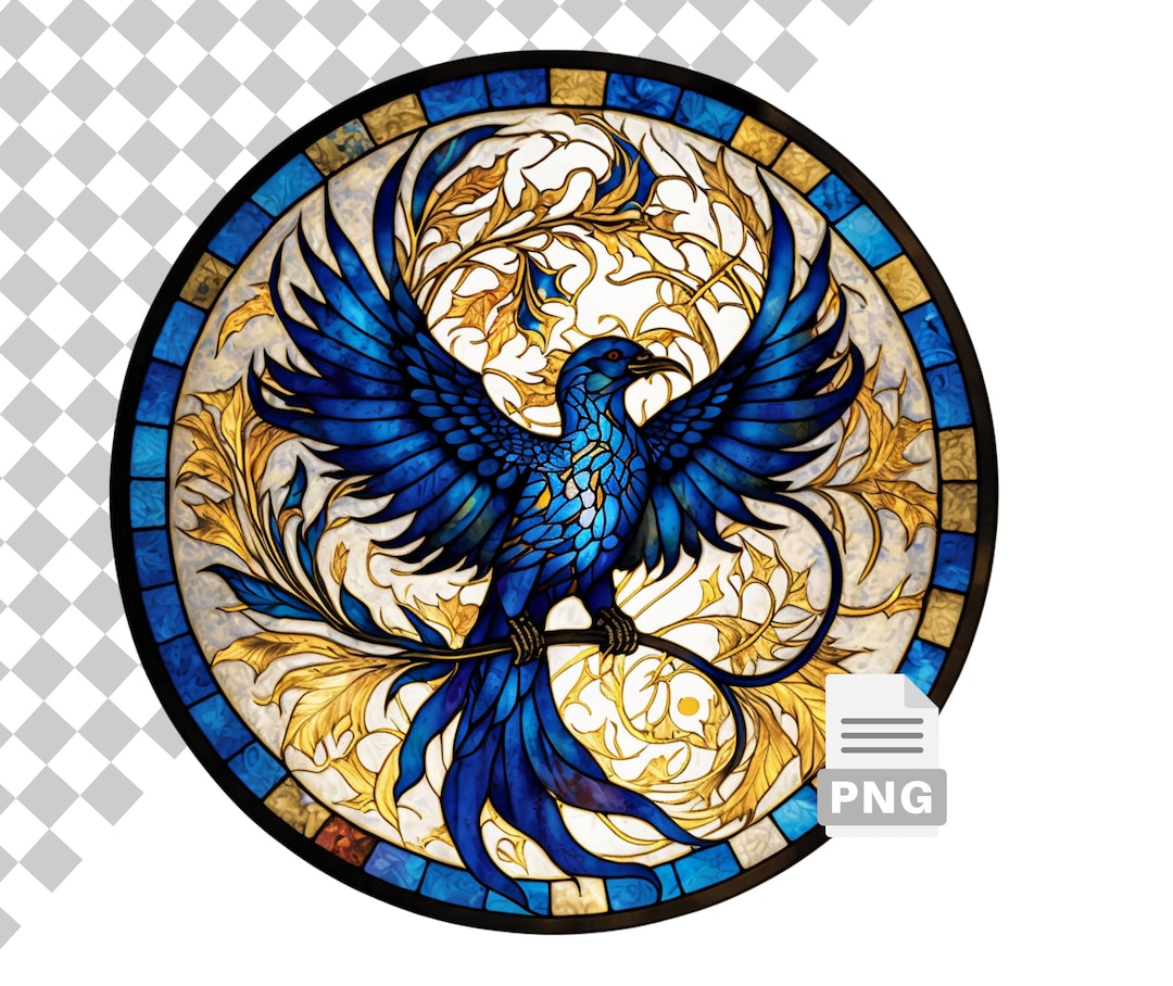 Mythical Bird Blue Phoenix - Symbol of Transformation, Round Stained ...
