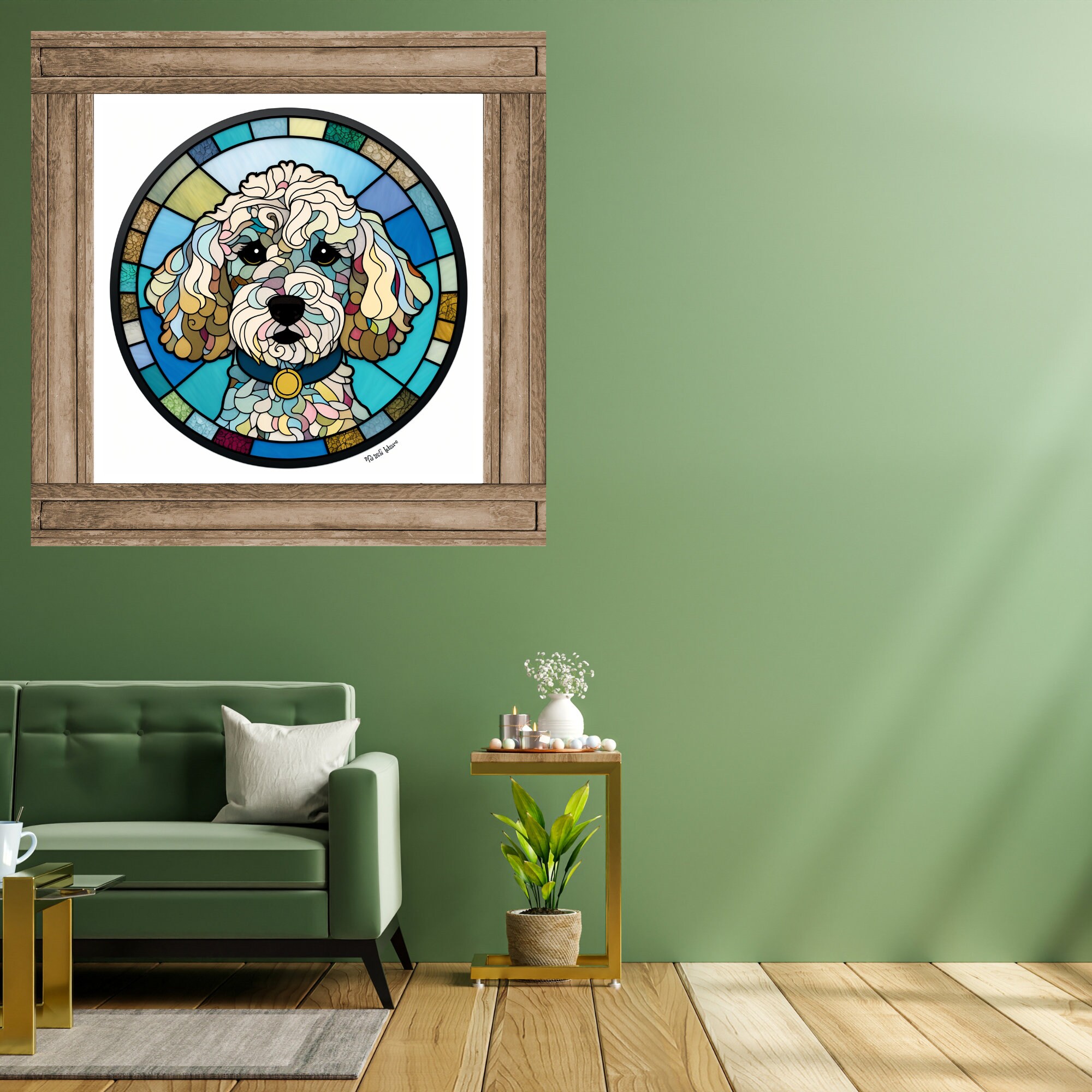 Poodle Puppy Dog Stained Glass Sublimation Print Design Round PNG Clip ...