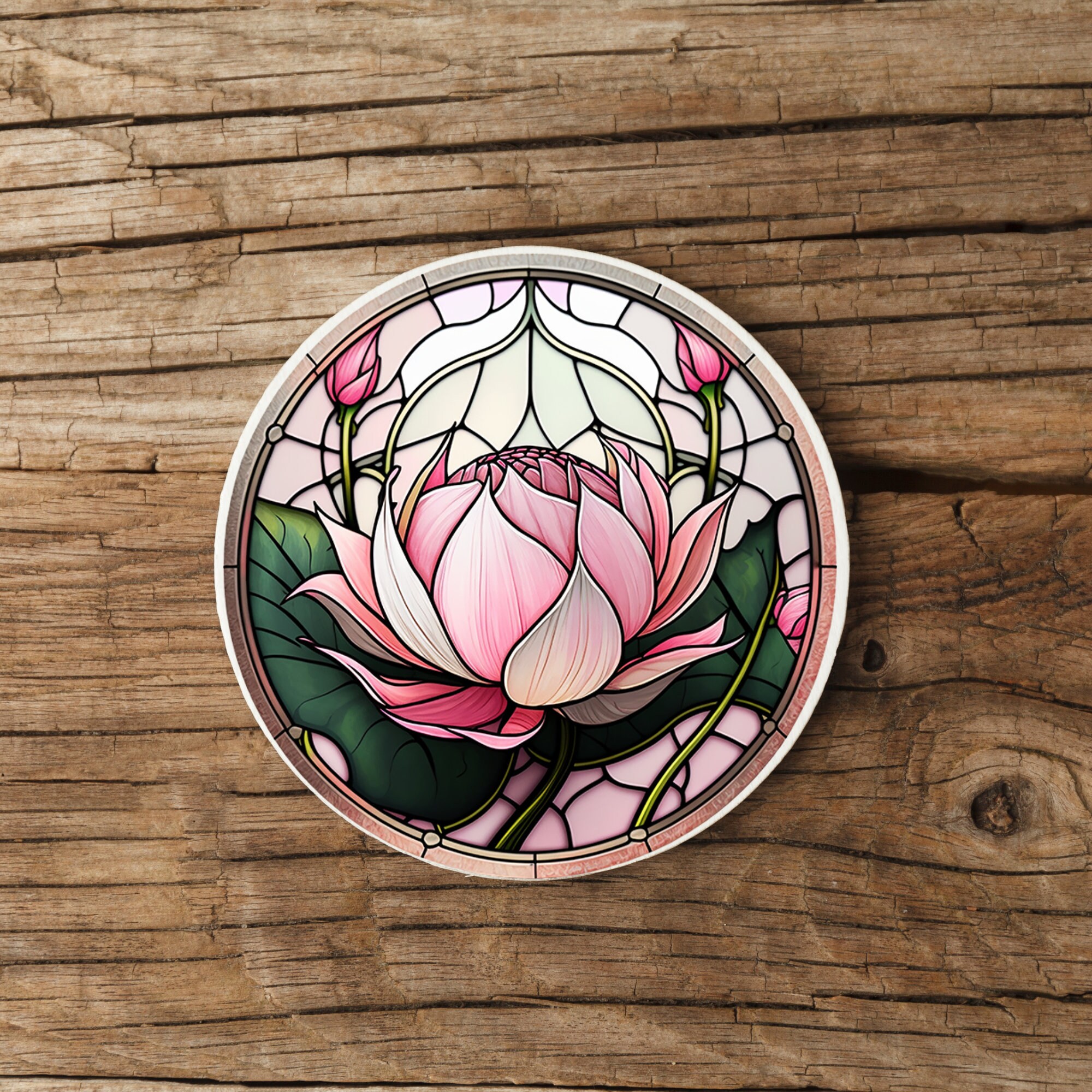 Lotus Flower Stained Glass Print Design PNG Round Shape for Wind ...