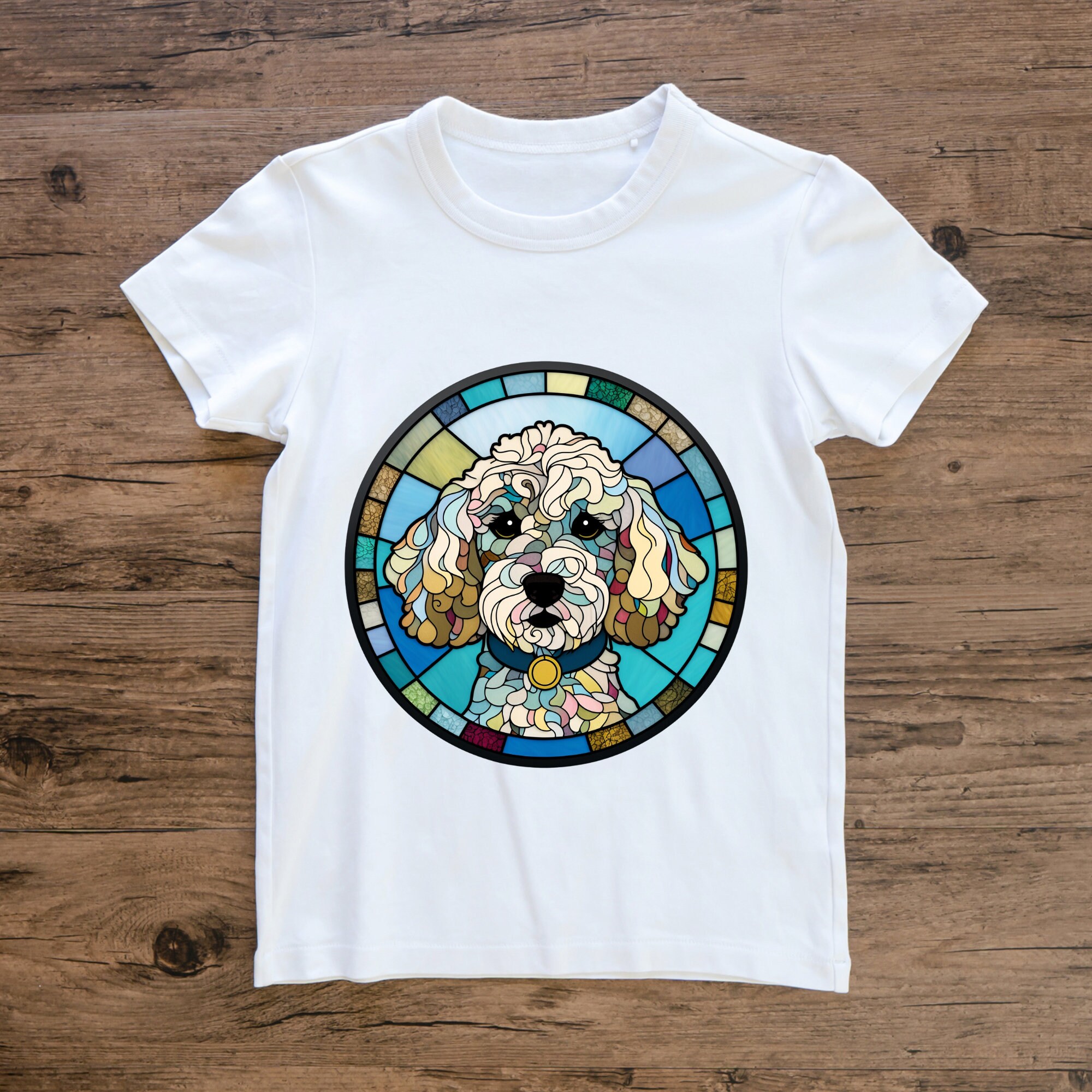 Poodle Puppy Dog Stained Glass Sublimation Print Design Round PNG Clip ...