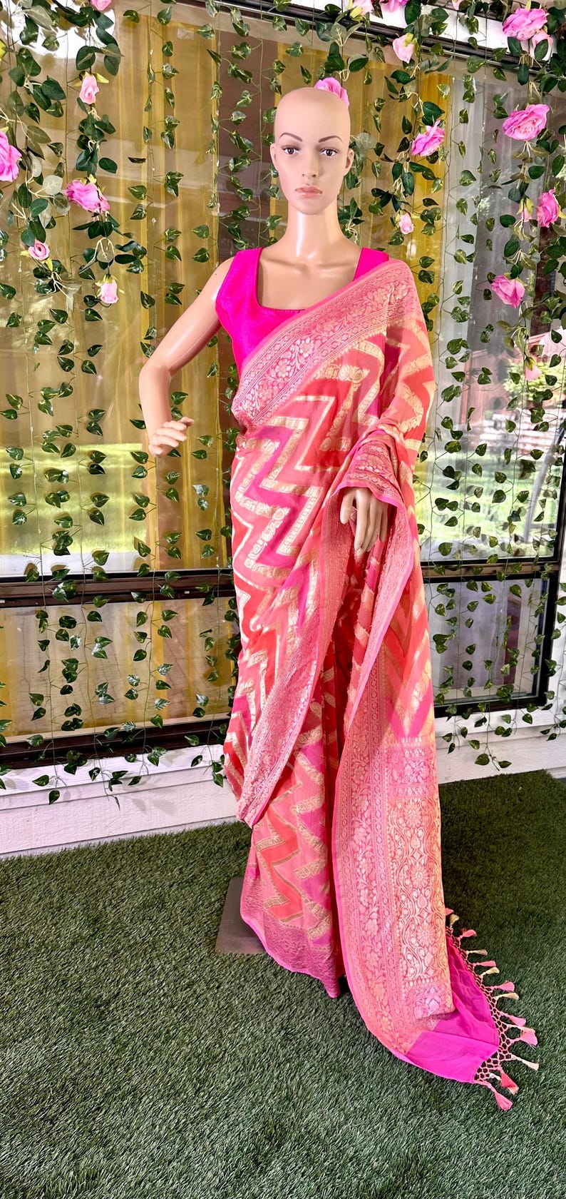 Rangkat Khaddi Georgette Silk Banarasi Handloom Saree - Dye Pink - Etsy