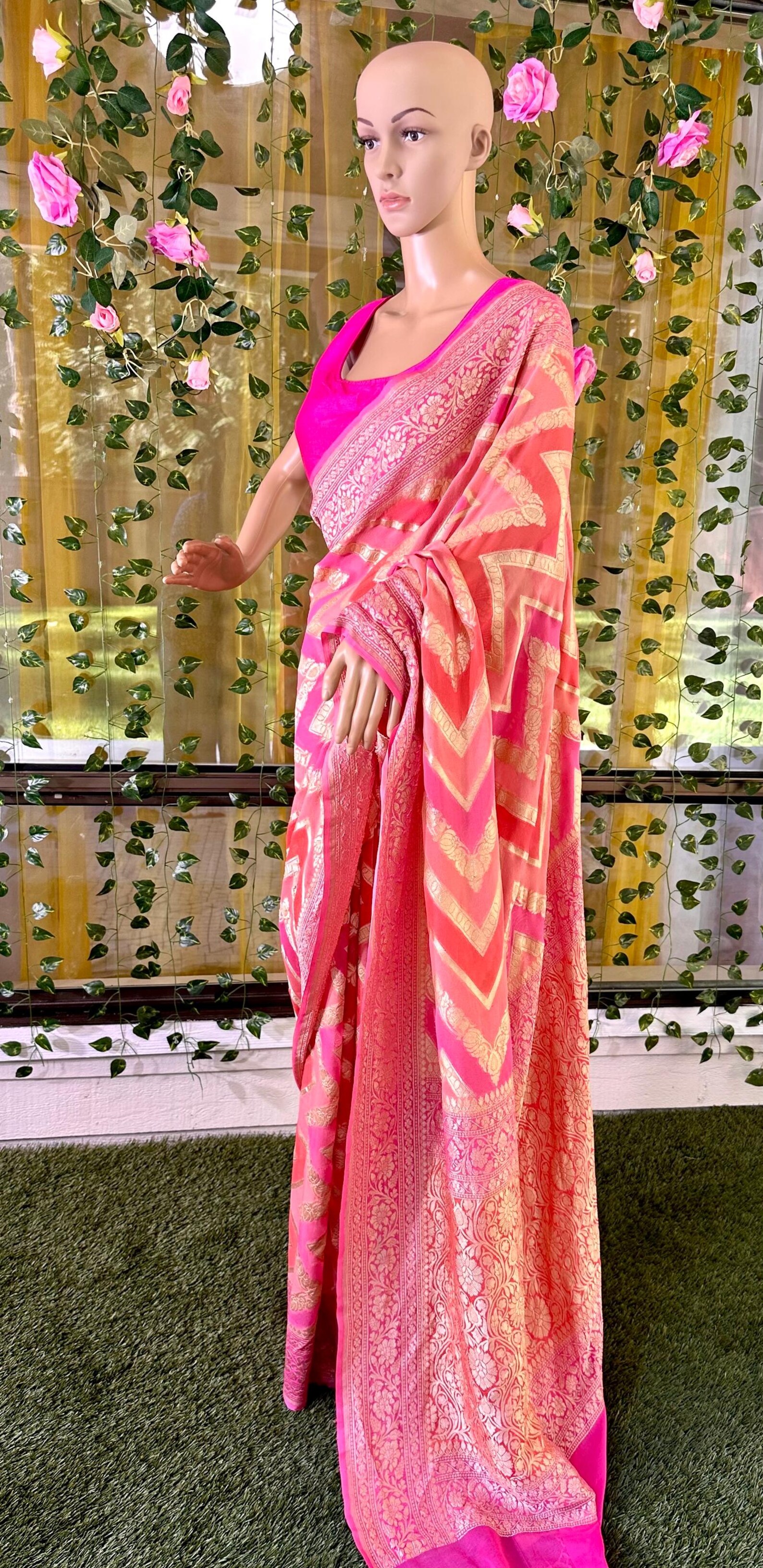 Rangkat Khaddi Georgette Silk Banarasi Handloom Saree - Dye Pink - Etsy