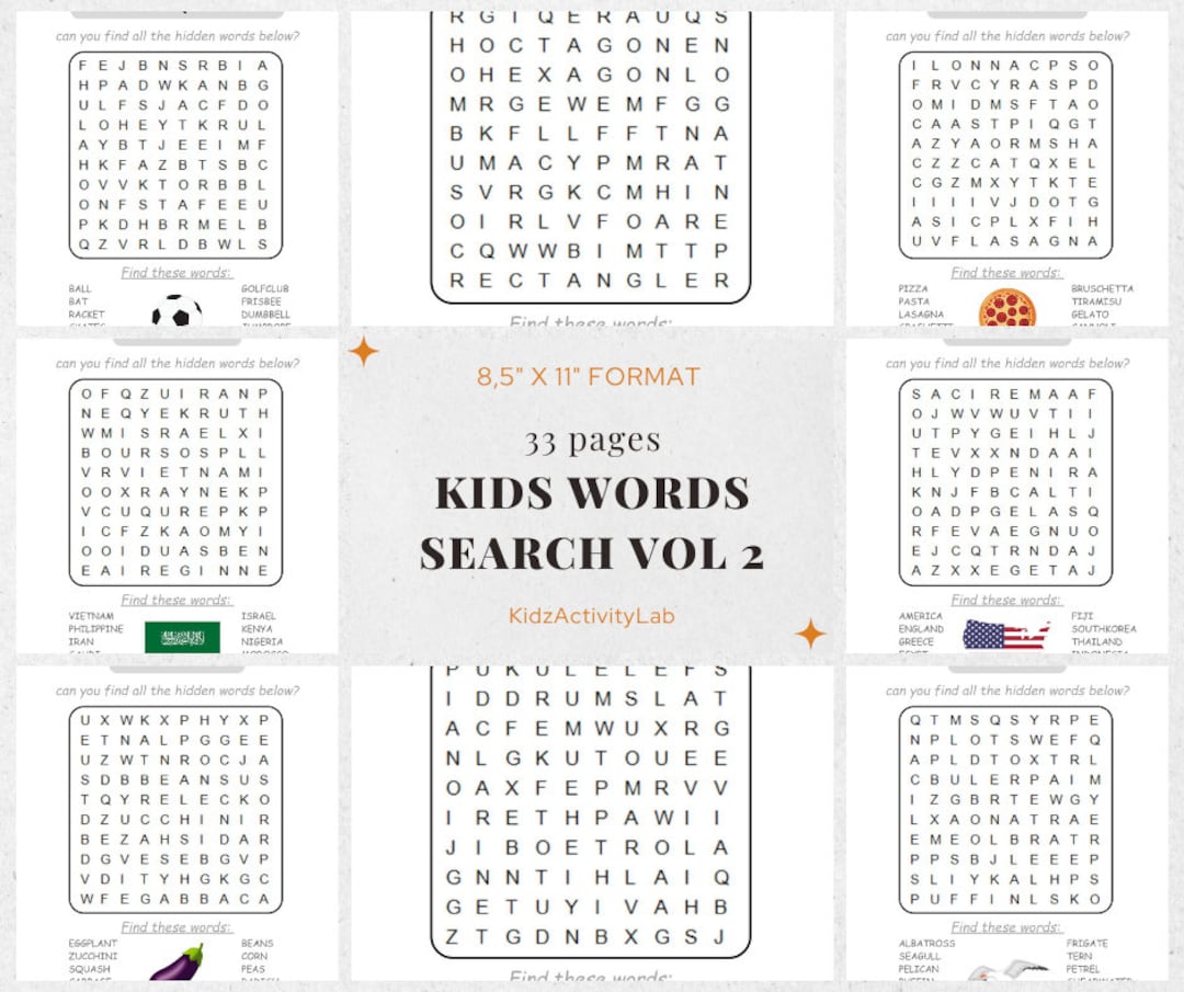 Kids Word Search Pages for Ages 6-8 Vol 2 - Etsy