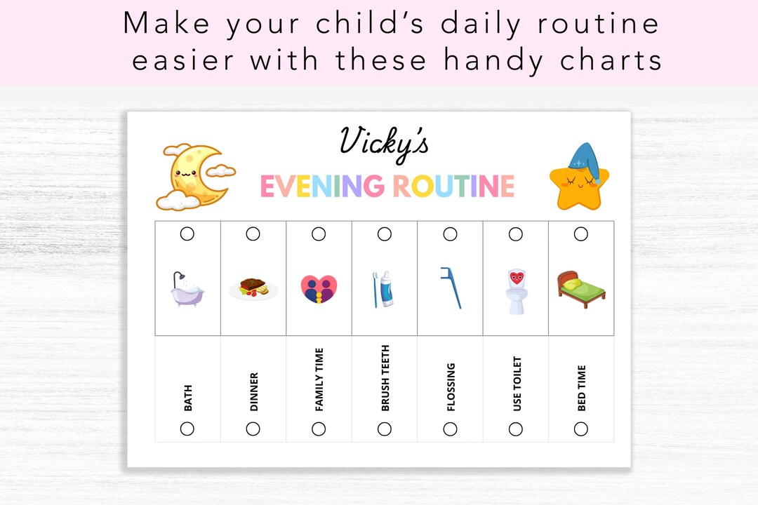Cuadro editable de rutinas para niños para la mañana y la cama Cuadro ...