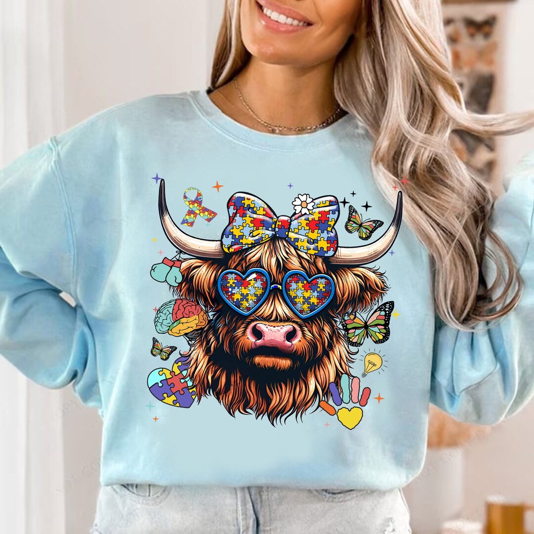 Heifer Easter PNG, Highland Cow Png,autism Awareness Png, Autism Cow ...