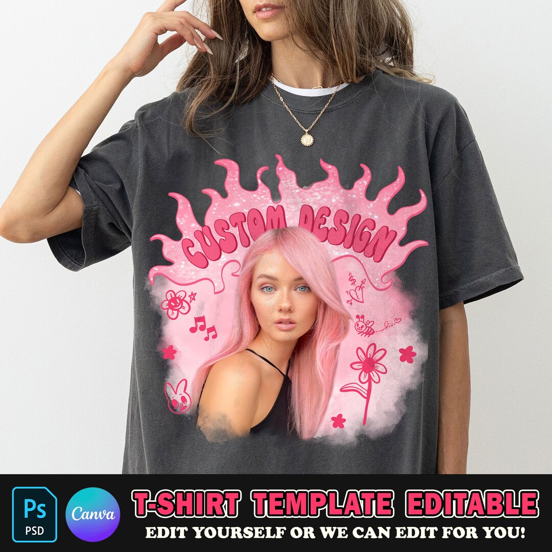 Custom Bootleg Shirt Canva Template Editable, Personalized Y2K Clothing ...