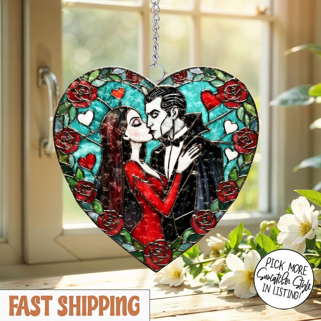 Gothic Dracula Heart Suncatcher, Vampire Stained Glass Style Window ...