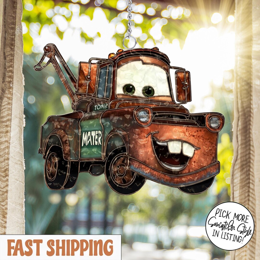 Mater Suncatcher, Disney Cars Stained Glass, Tow Truck Hanging Decor ...