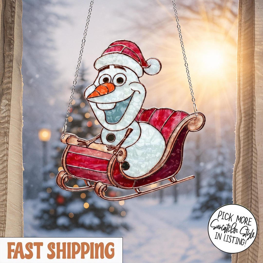 Olaf and the Sleigh Acrylic Ornament, Olaf Santa Suncatcher, Olaf ...