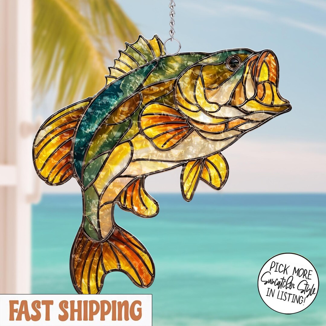 Bass Fish Suncatcher Acrylic Hanging, Fishing Suncatcher, Fisherman ...