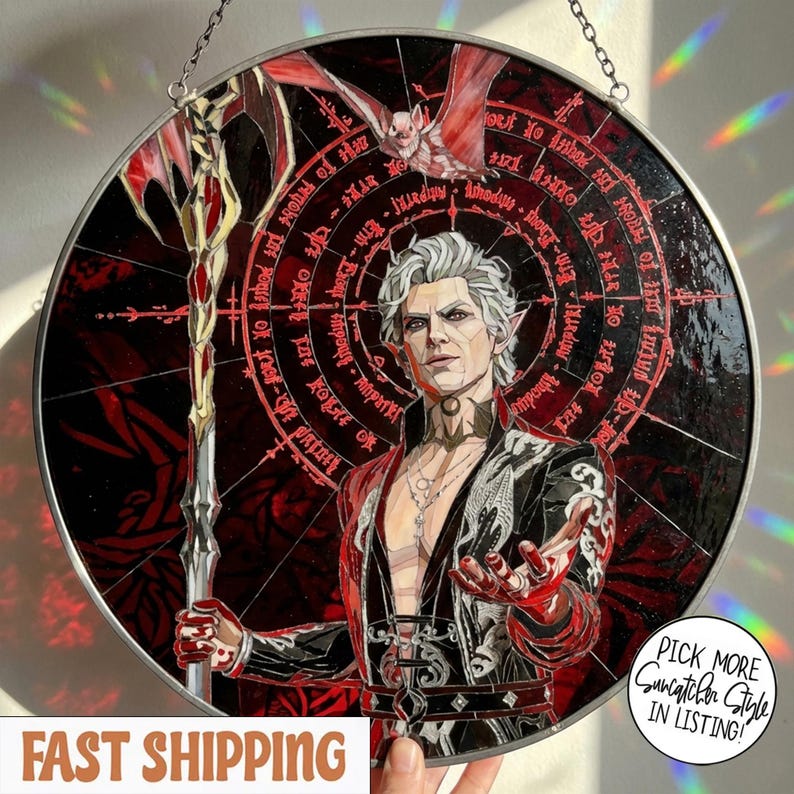 Astarion Vampire Suncatcher, Dark Fantasy Stained Glass Window Hanging ...
