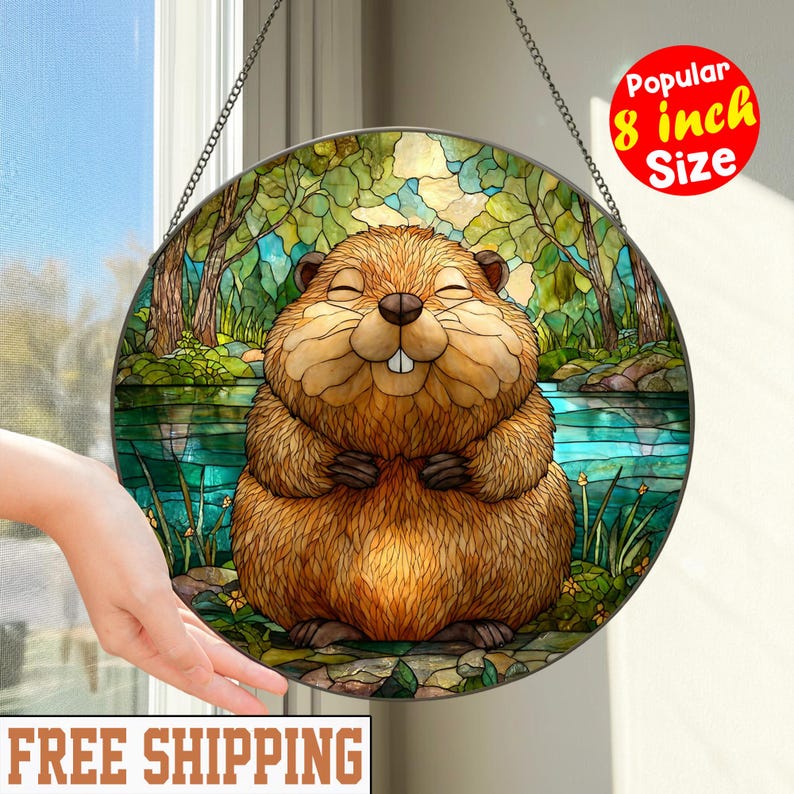 Loaf Hoppers Beaver Stained Glass Suncatcher – Disney Window Hanging ...