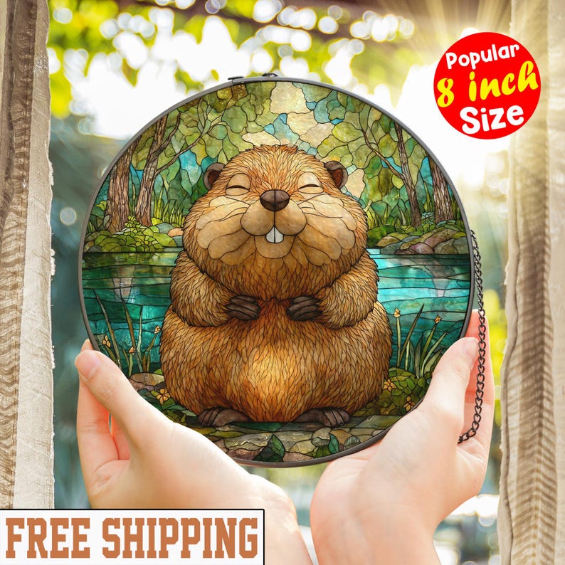 Loaf Hoppers Beaver Stained Glass Suncatcher – Disney Window Hanging ...