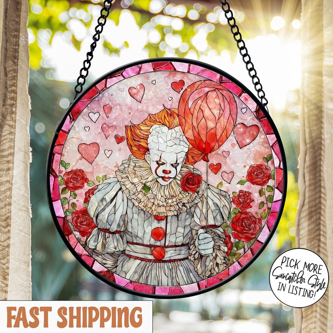 Pennywise Valentine Suncatcher, Horror Valentine Stained Glass Style ...