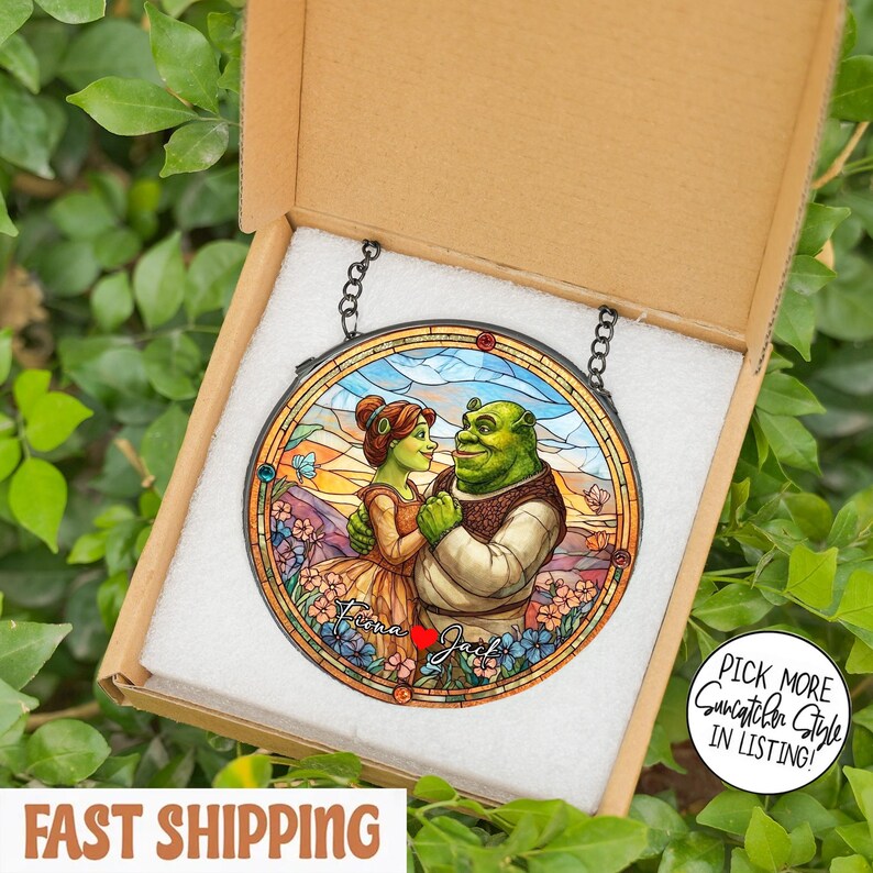 Personalized Shrek and Princess Fiona Couple Suncatcher, Disney ...