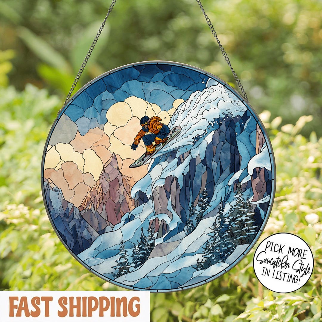 Snowboard Stained Glass Suncatcher, Snowboarder Light Catcher Window ...