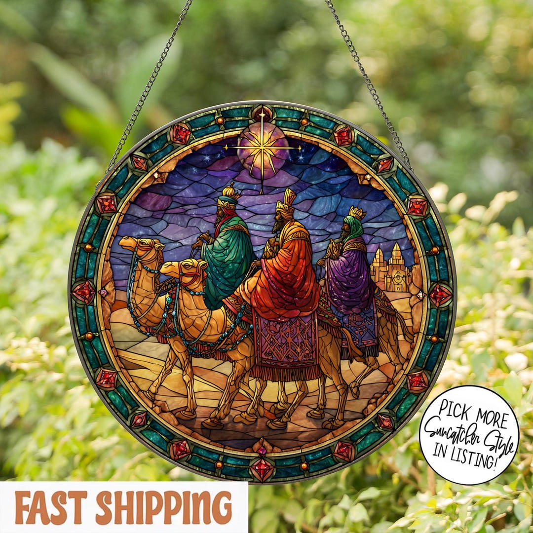 Star of Bethlehem Stained Glass Suncatcher, Three Wise Men Window ...
