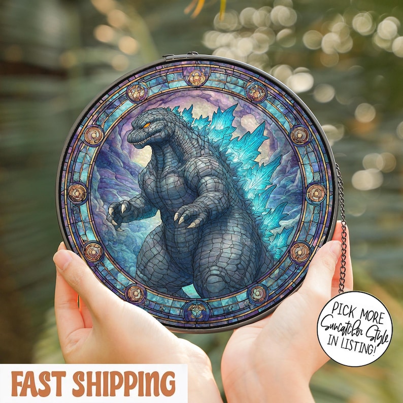 Godzilla Stained Glass Suncatcher, Japanese Kaiju Monster, Cinema Art ...