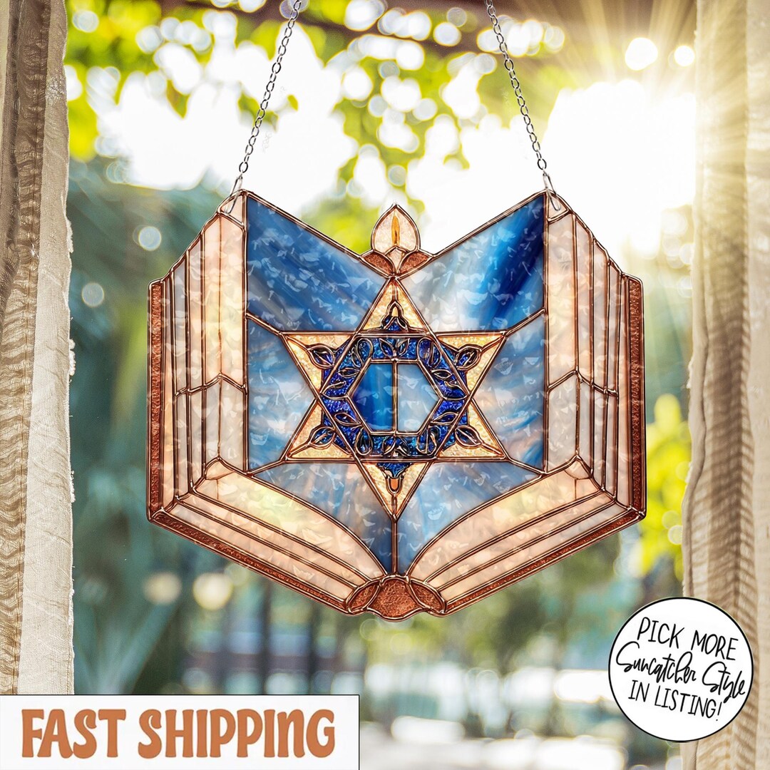 Star of David Suncatcher, Hanukkah Stained Glass, Jewish Home Decor ...