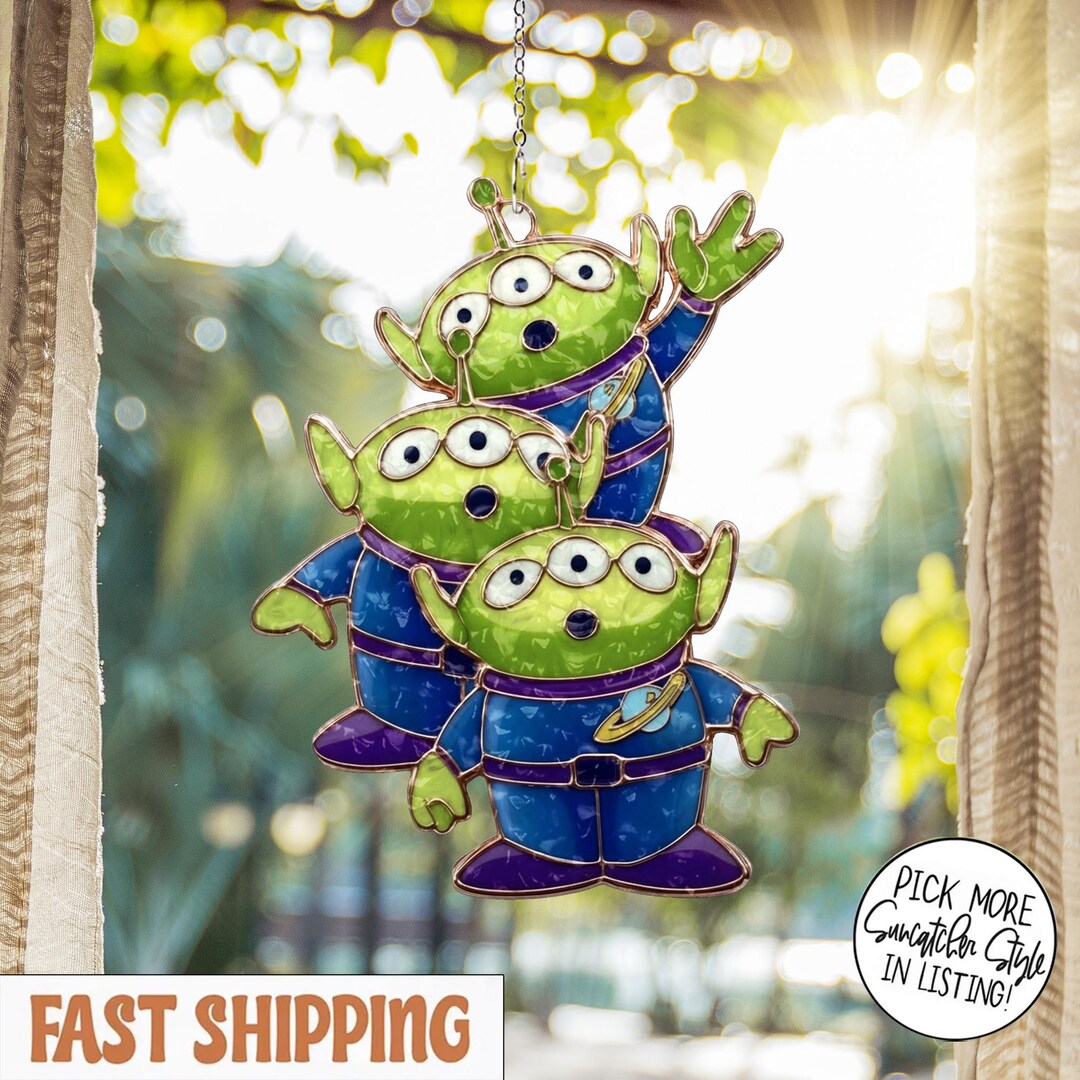 Toy Story Aliens Suncatcher, Disney Stained Glass, 3 Aliens Hanging ...