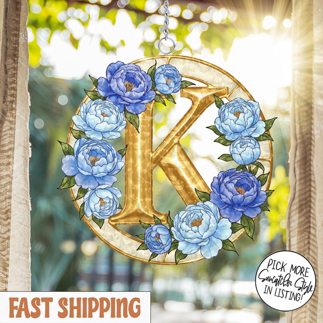 Custom Stained Glass Floral Alphabet Suncatcher, Personalized Window ...