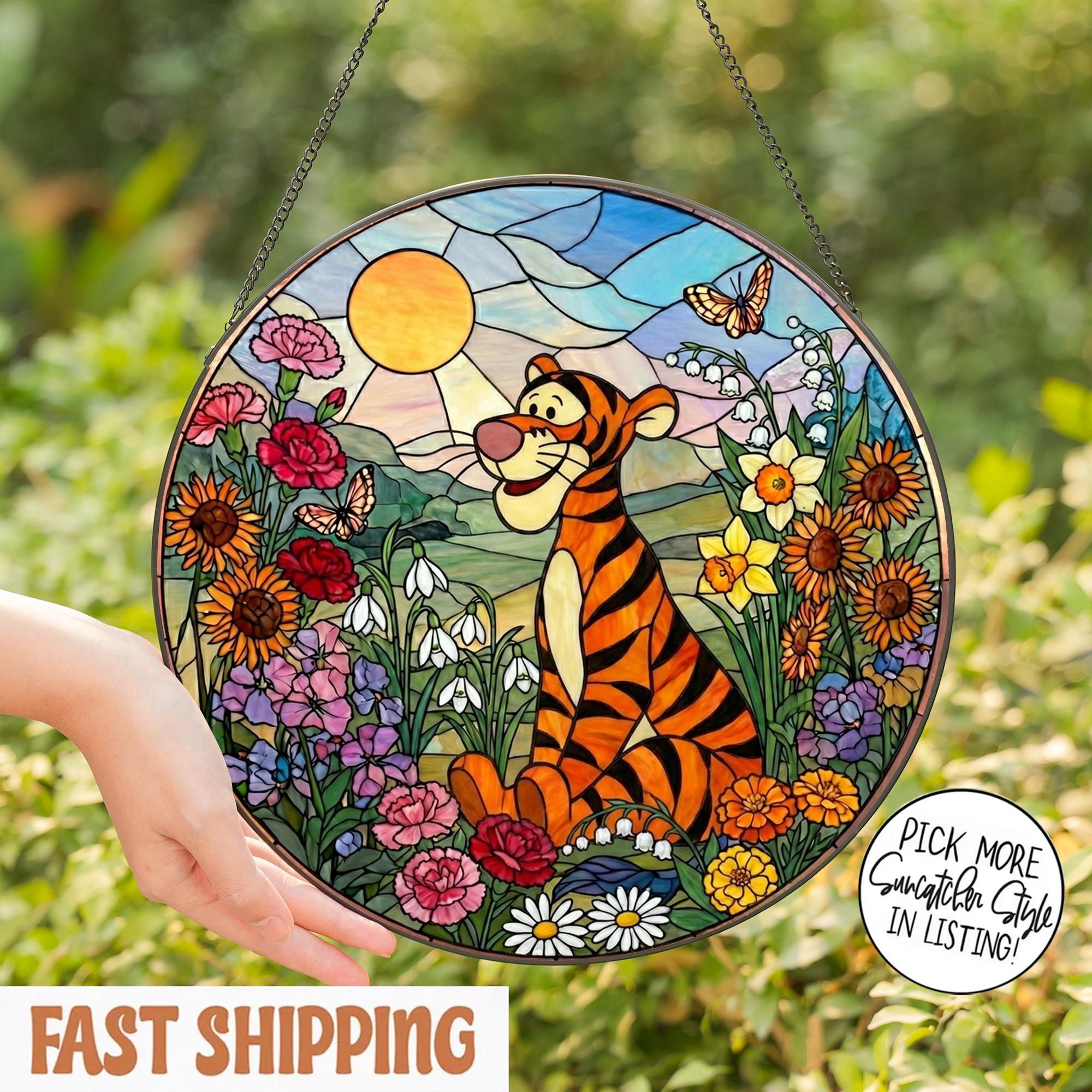 Custom Flower Disney Tigger Stained Glass Suncatcher, Spring Garden ...