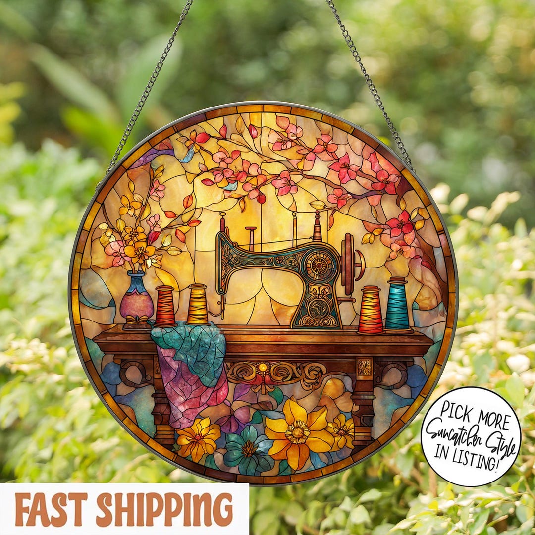 Stained Glass Sewing Machine Suncatcher, Perfect Quilting Gift & Sewing ...