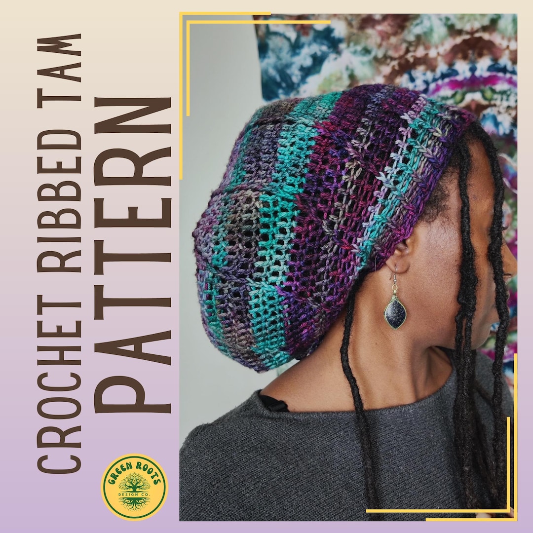 Quick Crochet Ribbed Tam Pattern, Crochet Slouchy Beret, Black Owned ...