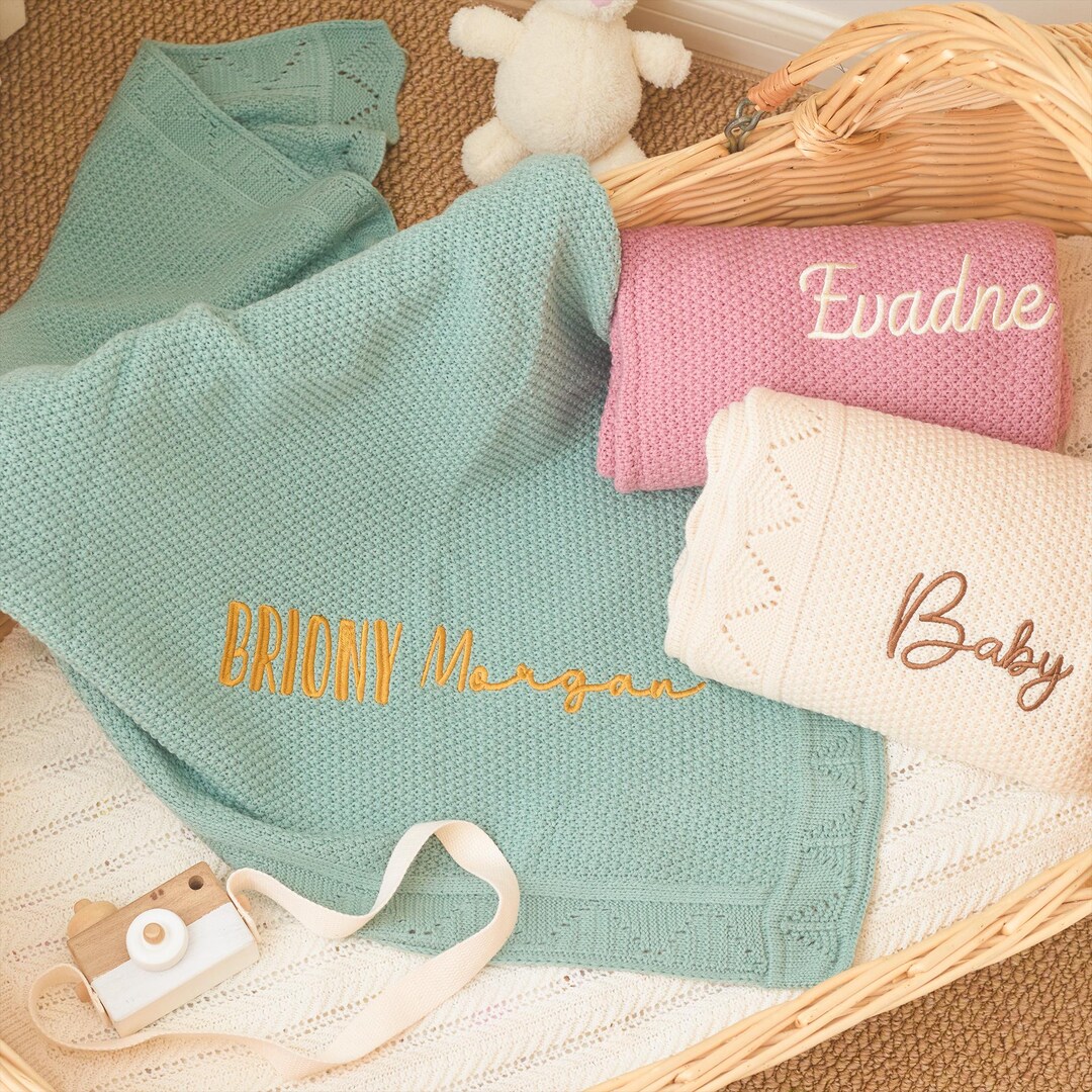 Custom Embroidered Baby Blanket: Soft Cotton Newborn Gift - Etsy