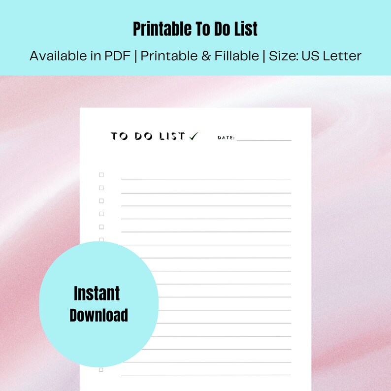 To Do List Simple to Do List Printable and Fillable PDF - Etsy