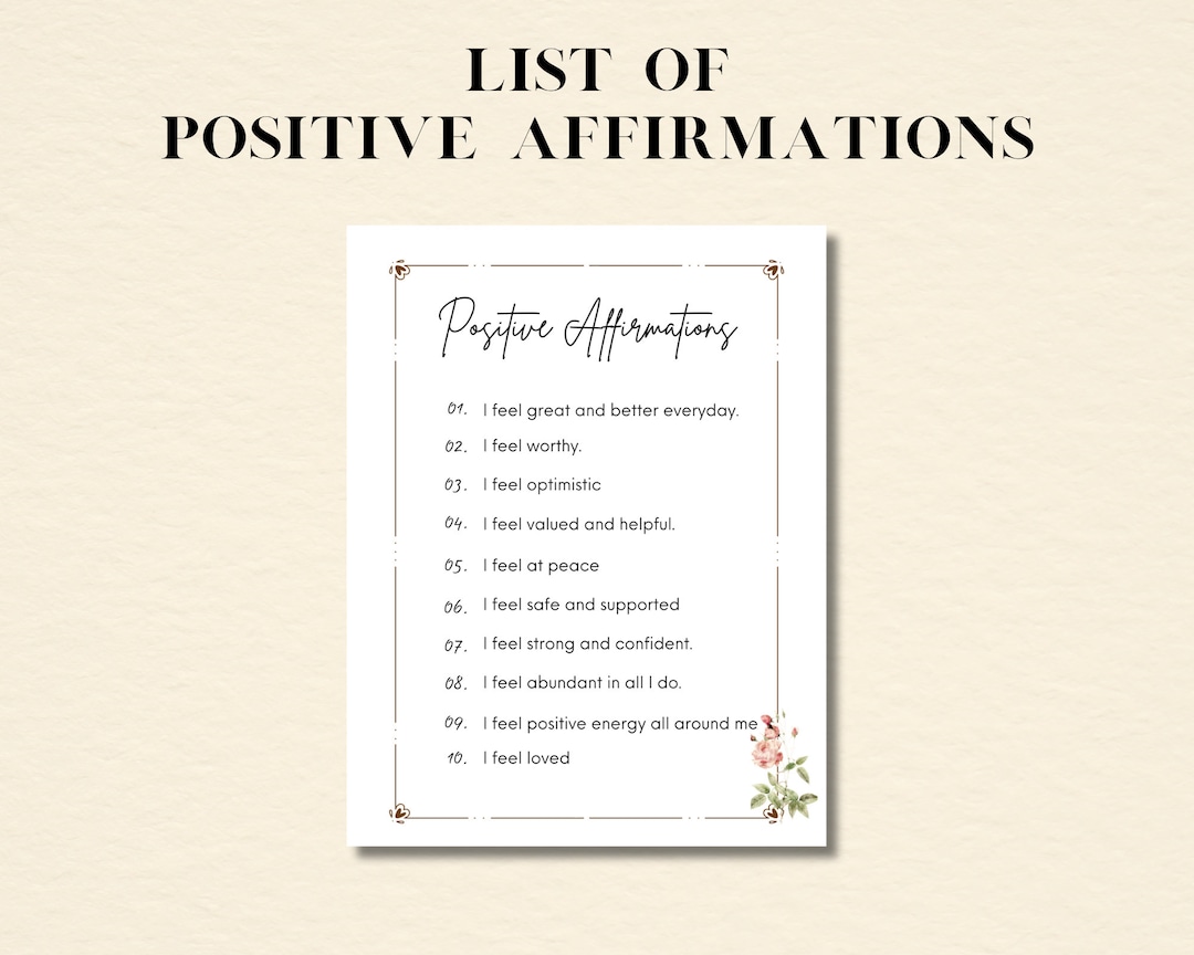 POSITIVE AFFIRMATIONS LIST Printable Quotes Daily Mantra - Etsy Australia