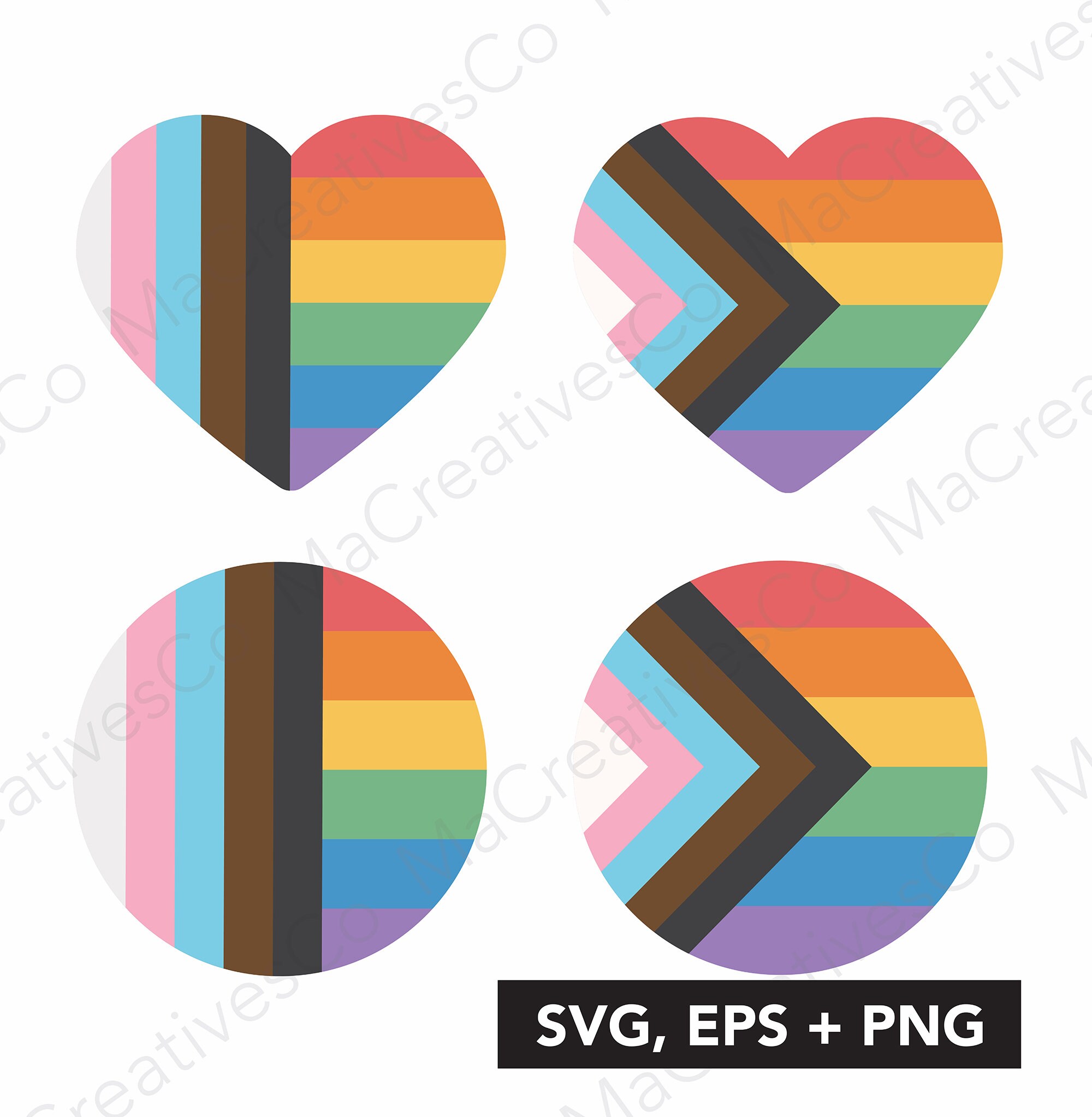 Circle and Heart LGBTQ+ Pride Flags. Printable Cut Files Svg, Eps and ...