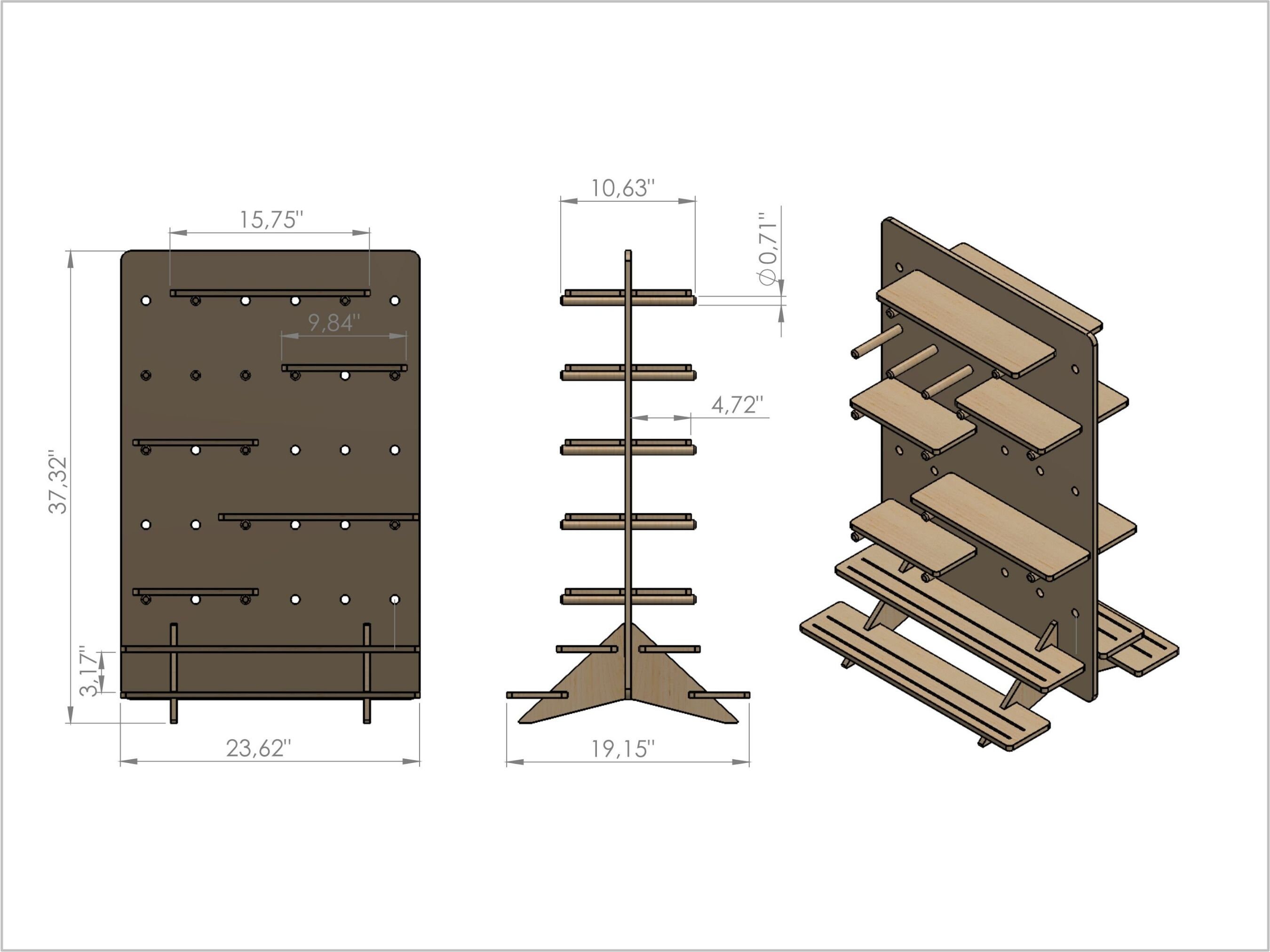 Rectangular Table Top Pegboard Display Stand With Tiered Shelving ...