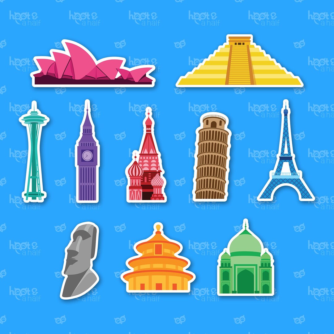 Rainbow Monuments Sticker Set Weatherproof Glossy Sticker Die Cut ...