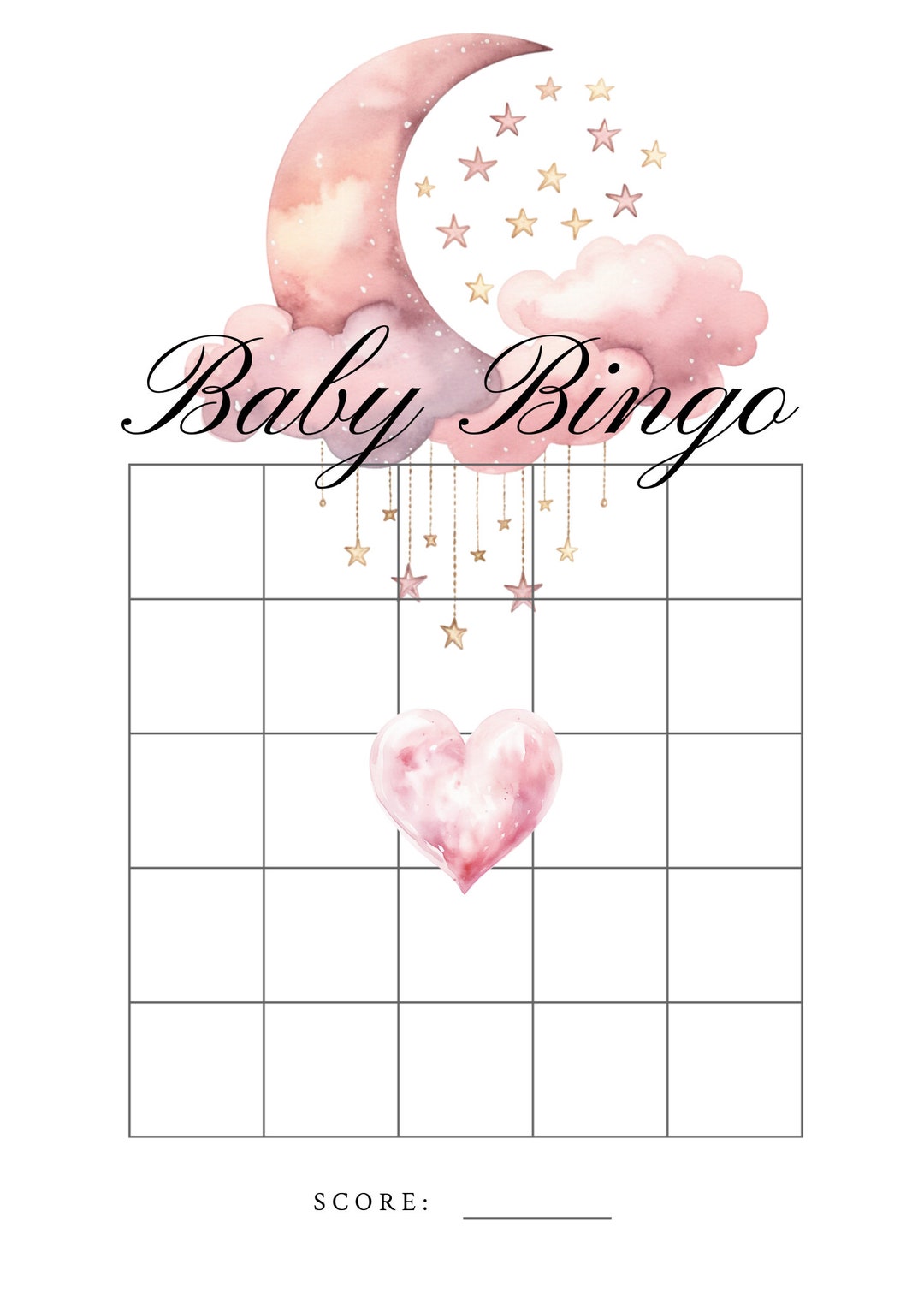 Pink Baby Shower Bingo Game, Printable Template, Instant Download, Girl ...