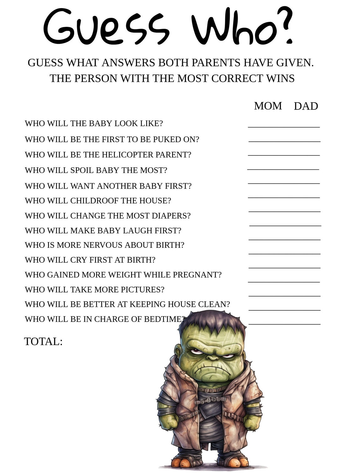Guess Who Halloween Baby Shower Game, Printable Template, Instant ...