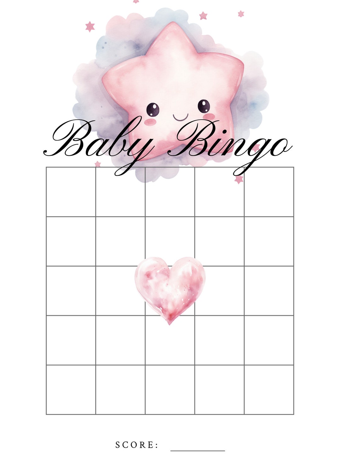 Pink Baby Shower Bingo Game, Printable Template, Instant Download, Girl ...