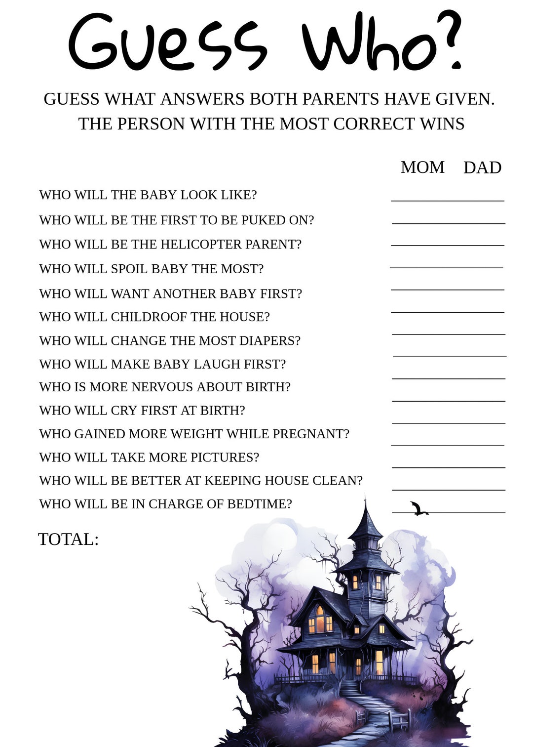 Guess Who Halloween Baby Shower Game, Printable Template, Instant ...