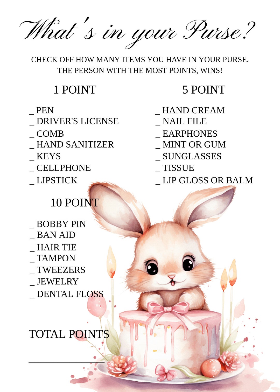 Pink Baby Shower Game: What's in Your Purse Printable Template, Instant ...