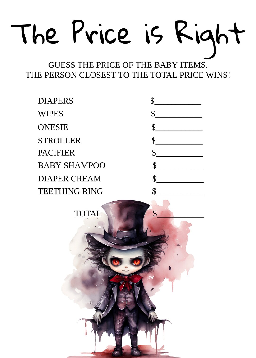 Printable Halloween Baby Shower Game: the Price is Right Template ...