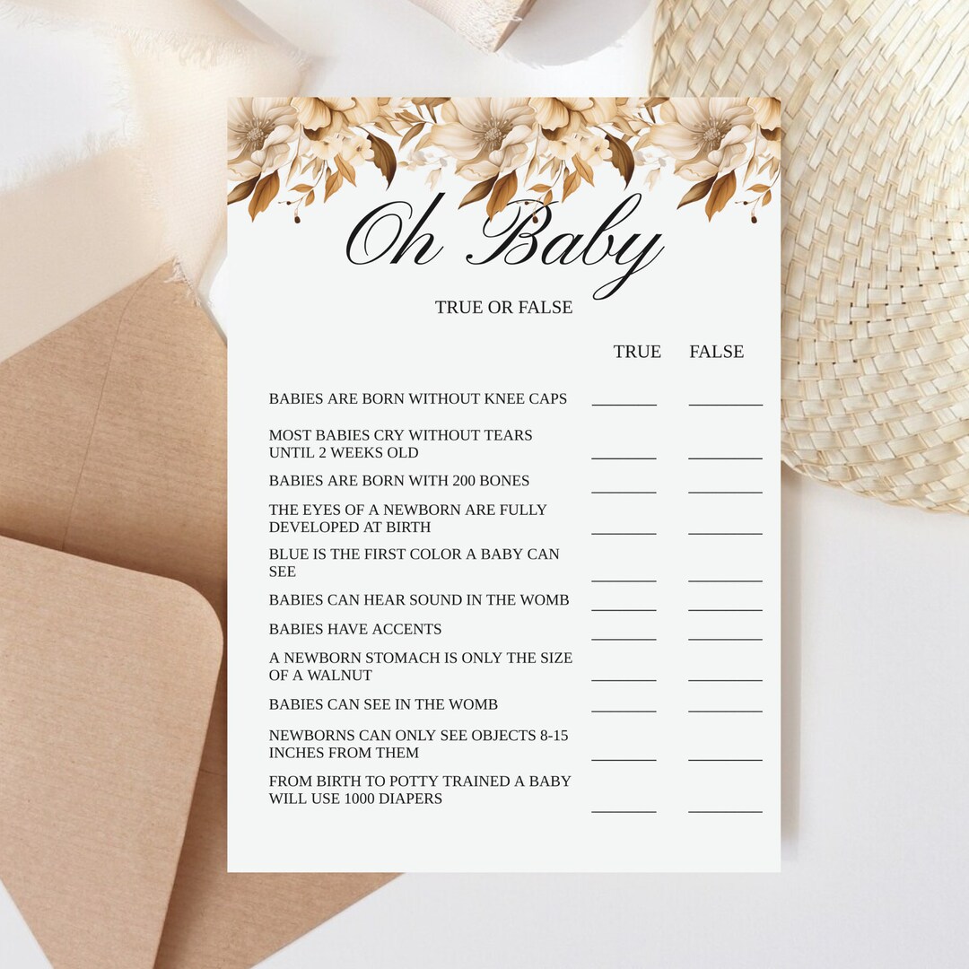 Boho True or False Game, Printable Boho Baby Shower Game Template, Boho ...