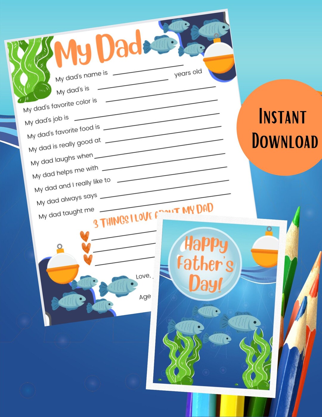 Father's Day Questionnaire & Coordinating Card for Dads-instant Digital ...