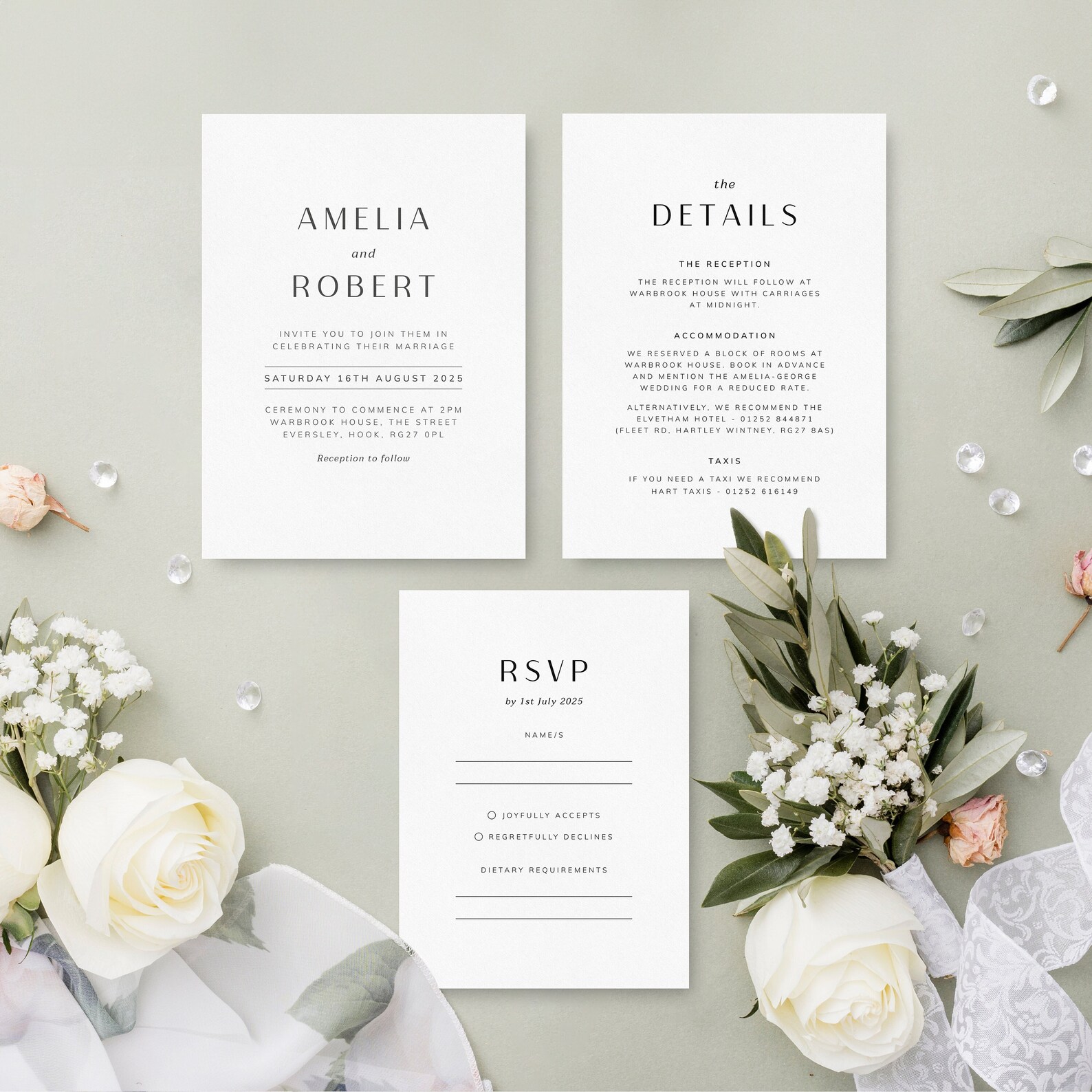 Amelia Wedding Invitation Suite Template, Minimalist, 100% Editable ...