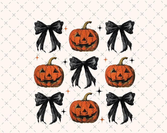 Coquette Bow Pumpkin Jack O Lantern Png, Black Bow Pumpkin Halloween ...