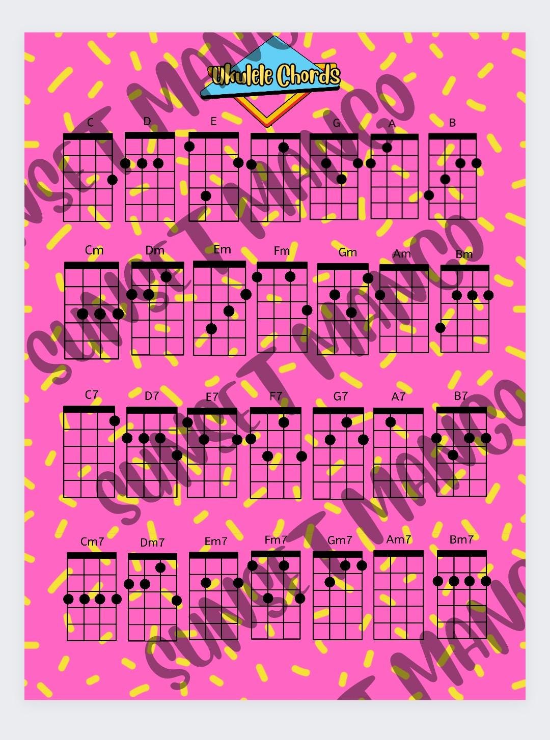8 Fun Printable Ukulele Chord Digital Posters, Instant Download - Etsy