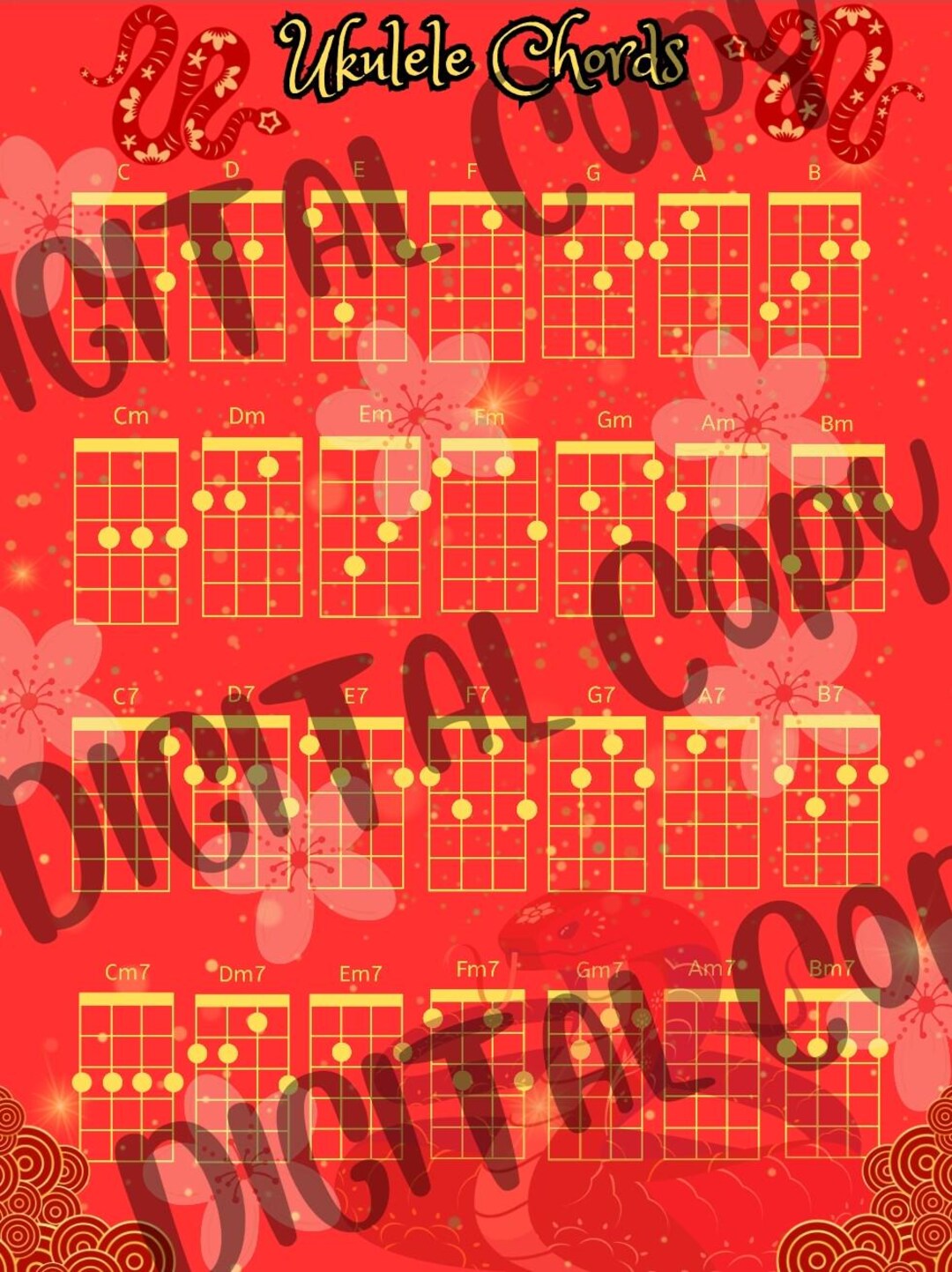 Printable Chinese New Year, Year of the Snake, Ukulele Chord Chart ...