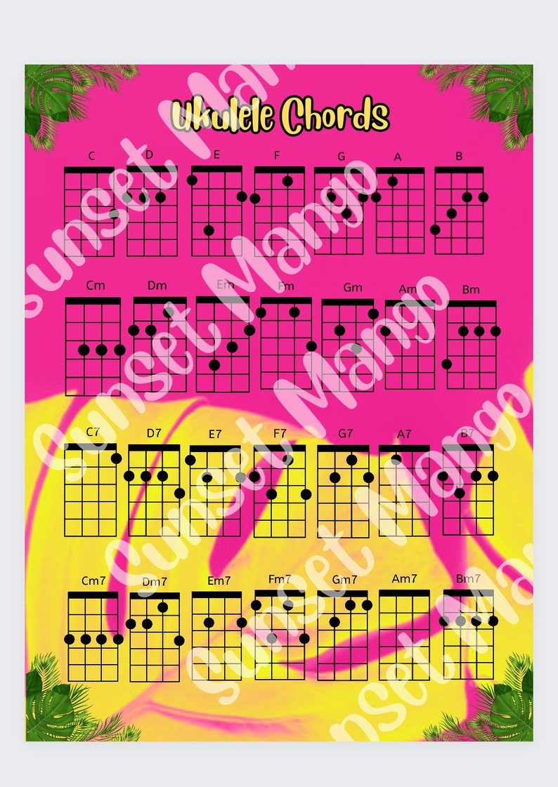 Tropical Beach Ukulele Chord Chart Digital Poster, Instant Download - Etsy