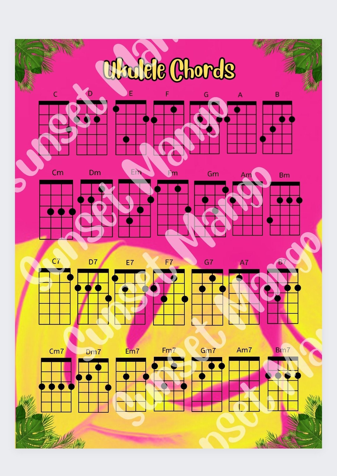 Tropical Beach Ukulele Chord Chart Digital Poster, Instant Download - Etsy